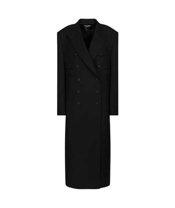 Dolce & Gabbana Long Double-breasted Tuxedo Coat In Double Wool Gabardine