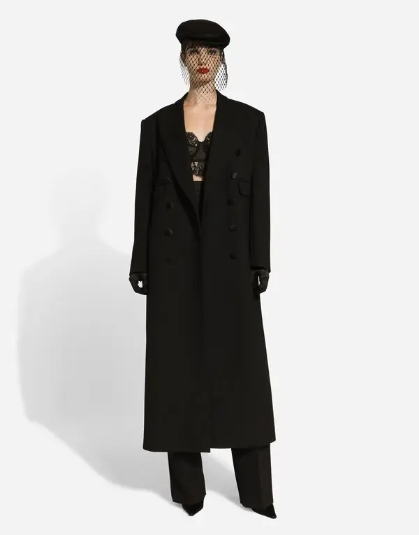 Dolce & Gabbana Long Double-breasted Tuxedo Coat In Double Wool Gabardine