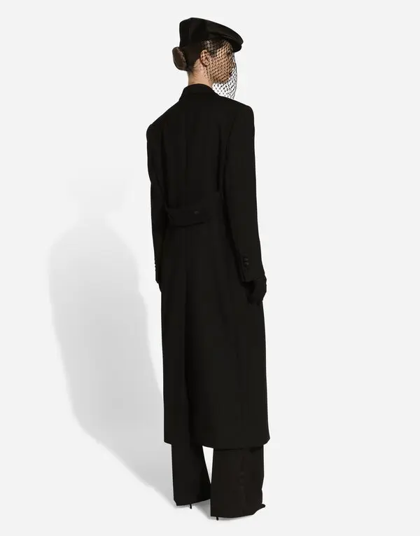 Dolce & Gabbana Long Double-breasted Tuxedo Coat In Double Wool Gabardine