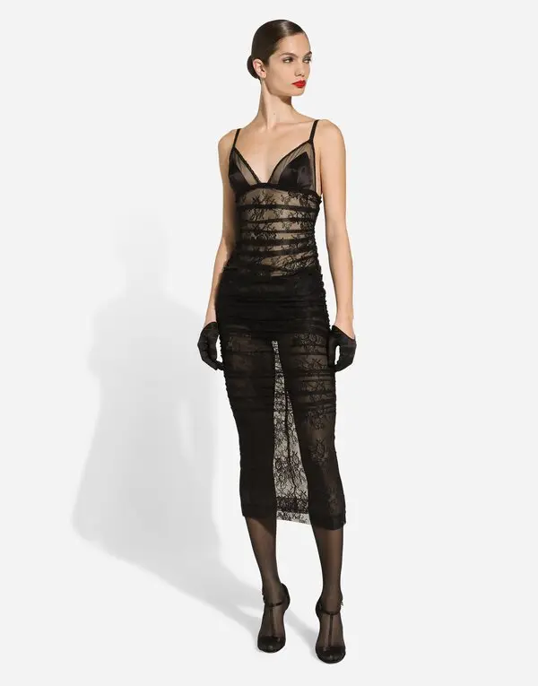 Dolce & Gabbana Calf-length Stretch Chantilly Lace Slip Dress