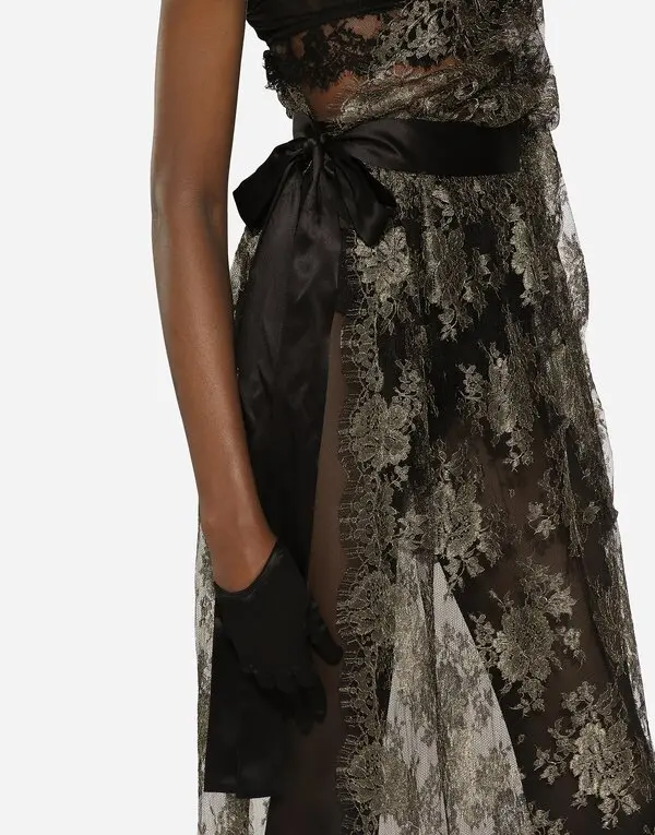 knee length dresses for ladies Dolce & Gabbana Floral Print Red and Gold Lace Gown Size 40/4
