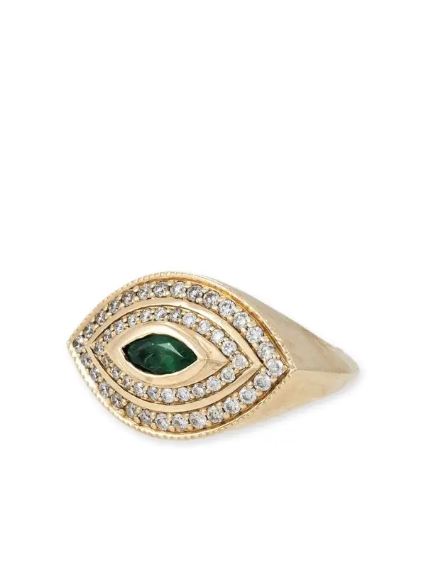 Jacquie Aiche 14kt Yellow Halo Eye Diamond And Emerald Ring - Gold