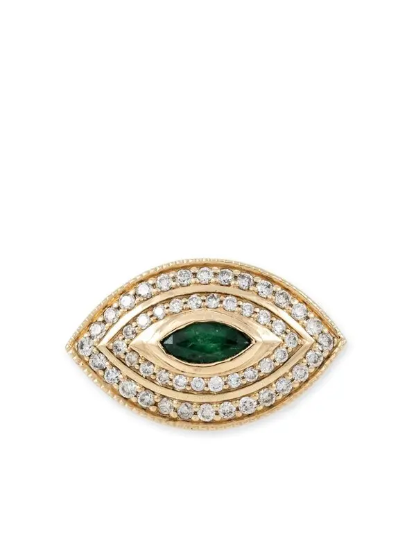 Jacquie Aiche 14kt Yellow Halo Eye Diamond And Emerald Ring
