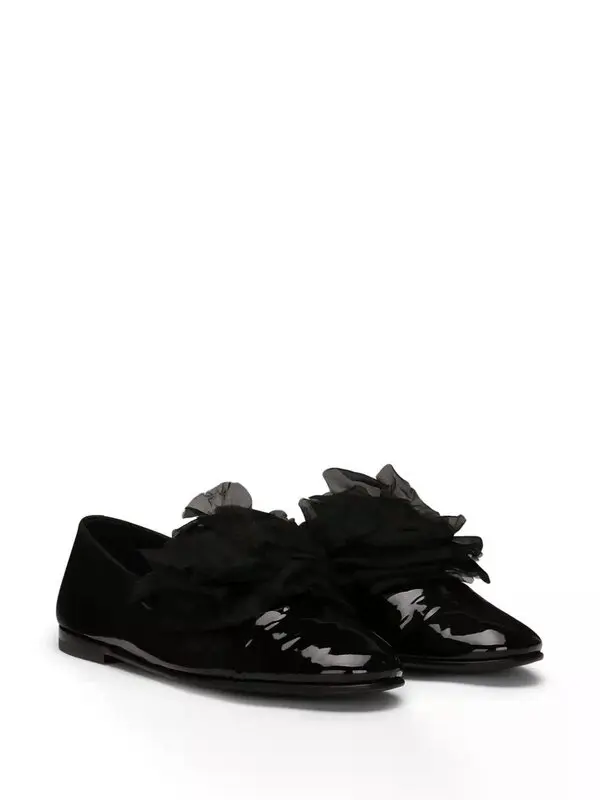 Dolce & Gabbana Patent Leather Slippers With Organza Flower Embellishment