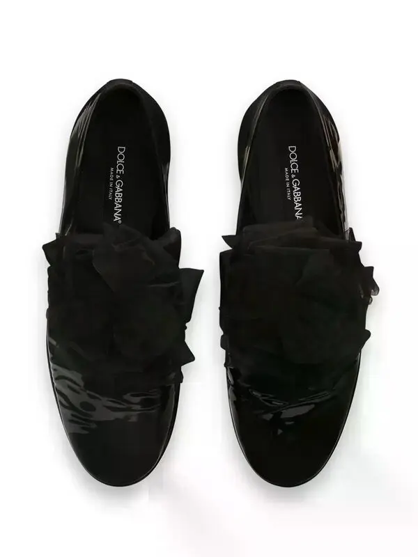 Dolce & Gabbana Patent Leather Slippers With Organza Flower Embellishment