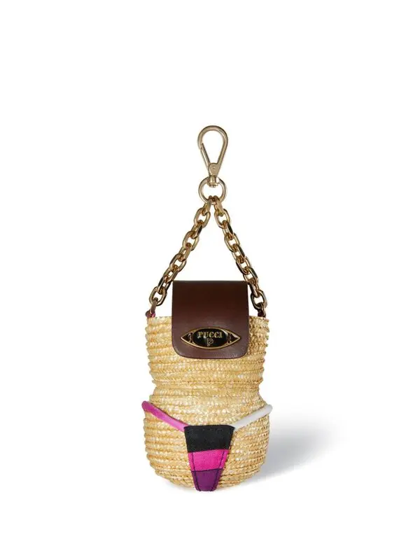Emilio Pucci Woven Leather Key Chain - Neutrals