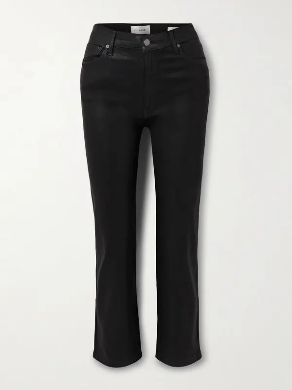 FRAME Le Sleek Coated High-rise Straight-leg Jeans - Black