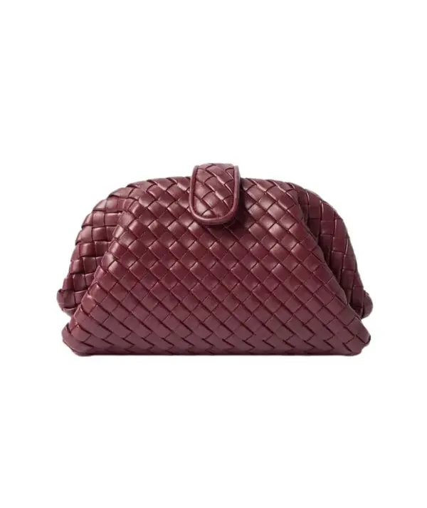 Bottega Veneta Lauren 1980 Small Intrecciato Leather Clutch - Burgundy