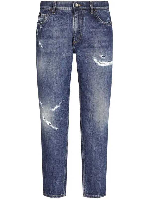 Dolce & Gabbana Ripped Straight-leg Jeans - Blue