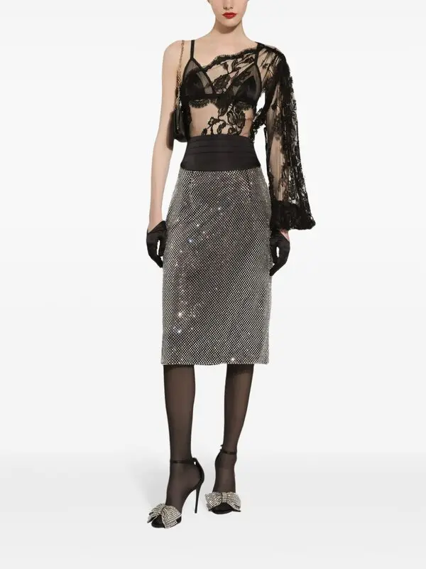 Dolce & Gabbana One-shoulder Lace Blouse