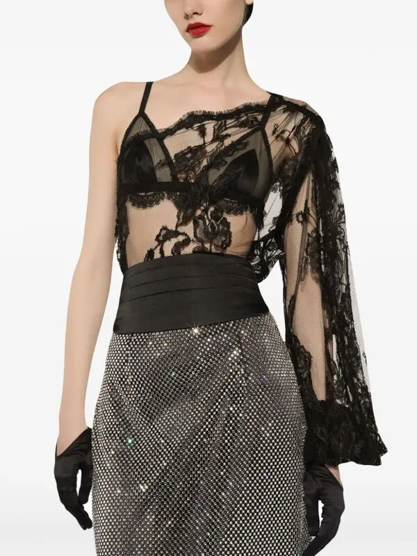 Dolce & Gabbana One-shoulder Lace Blouse