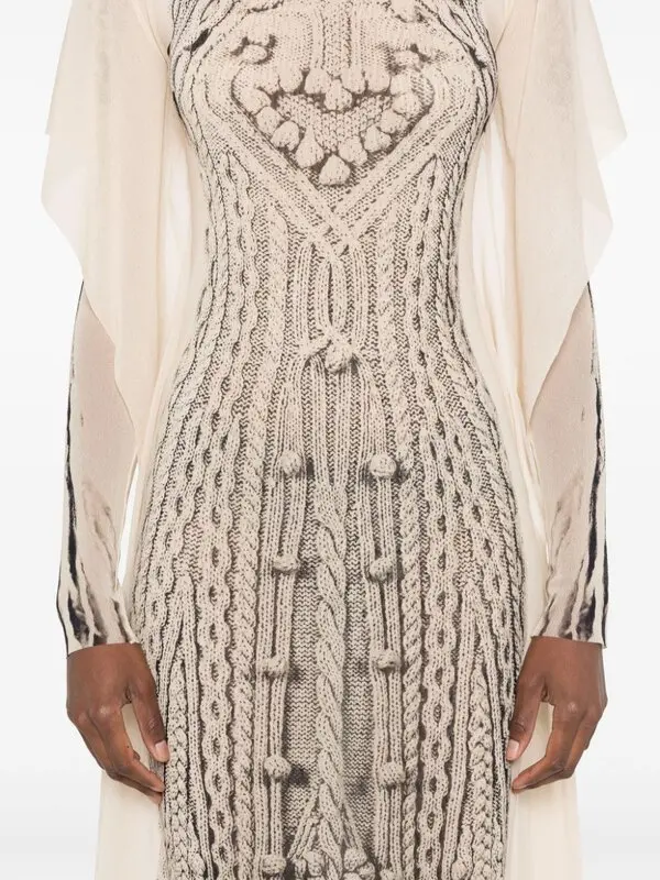 jean paul gaultier asymmetric printed metallic knitted maxi dress Jean Paul Gaultier Ribbed Knit Maxi Dress Asymmetrical Hem