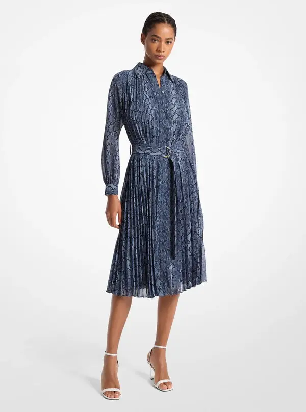 Michael Kors Snake Print Georgette Pleated Shirtdress