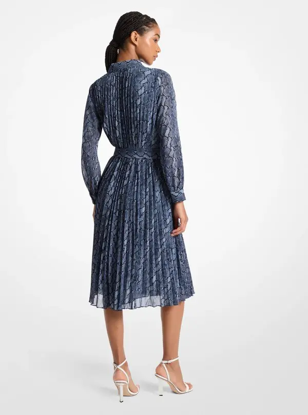 Michael Kors Snake Print Georgette Pleated Shirtdress
