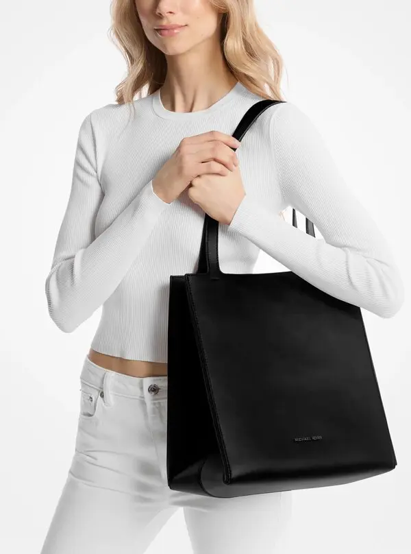 Michael Kors Jordi Large Leather Tote Bag - Black