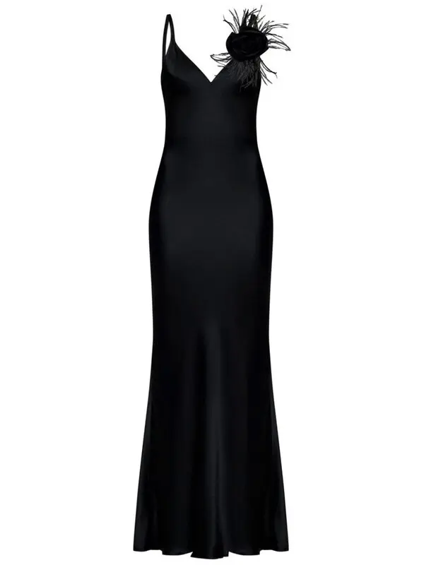 ROOM76 Rose-appliqué Satin Maxi Dress