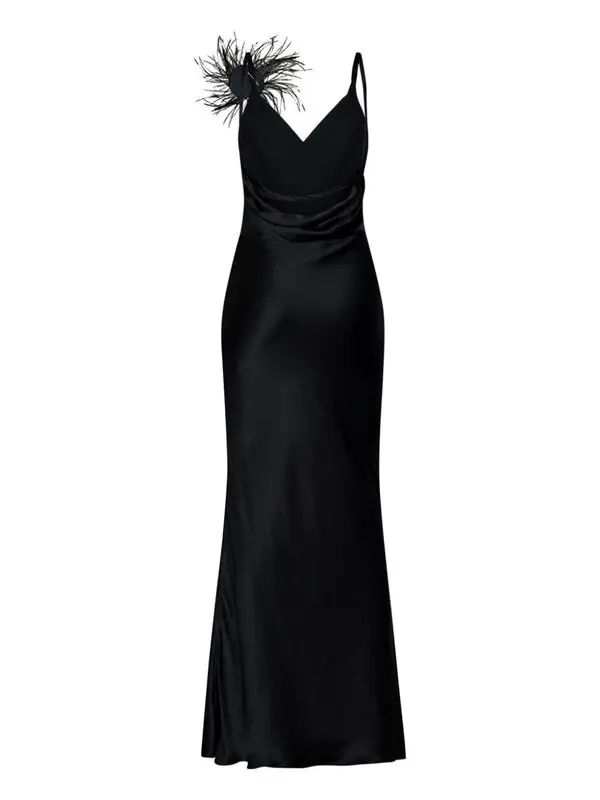 ROOM76 Rose-appliqué Satin Maxi Dress