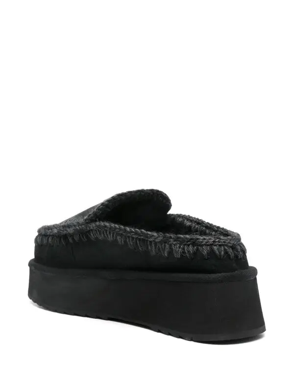 Mou Sheepskin Suede Slip-on Slipper With Crochet Trim