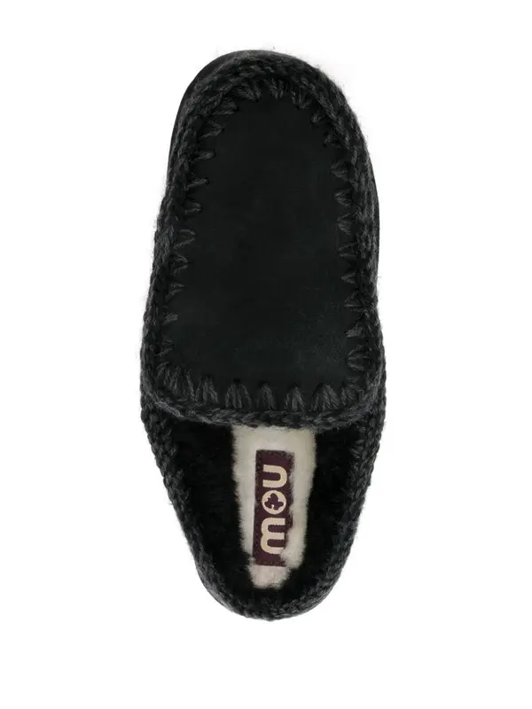 Mou Sheepskin Suede Slip-on Slipper With Crochet Trim