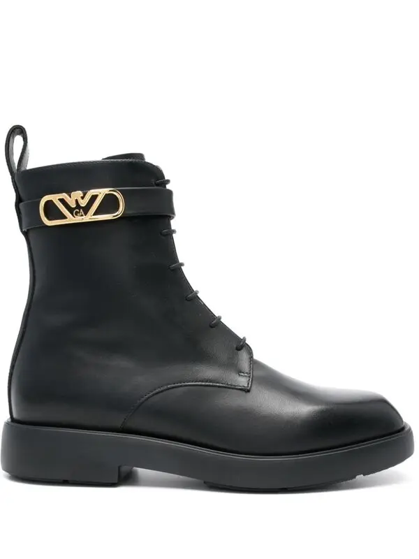 Emporio Armani Eagle Logo Leather Boots