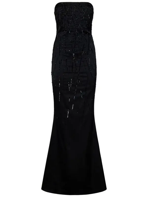 ROOM76 Crystal-embellished Satin Gown - Black