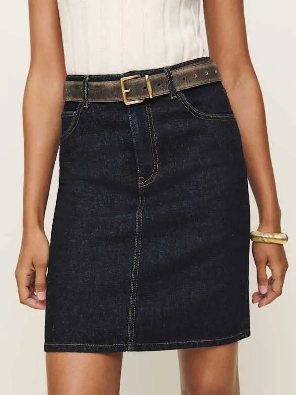 REFORMATION Mona Mid Rise Denim Mini Skirt