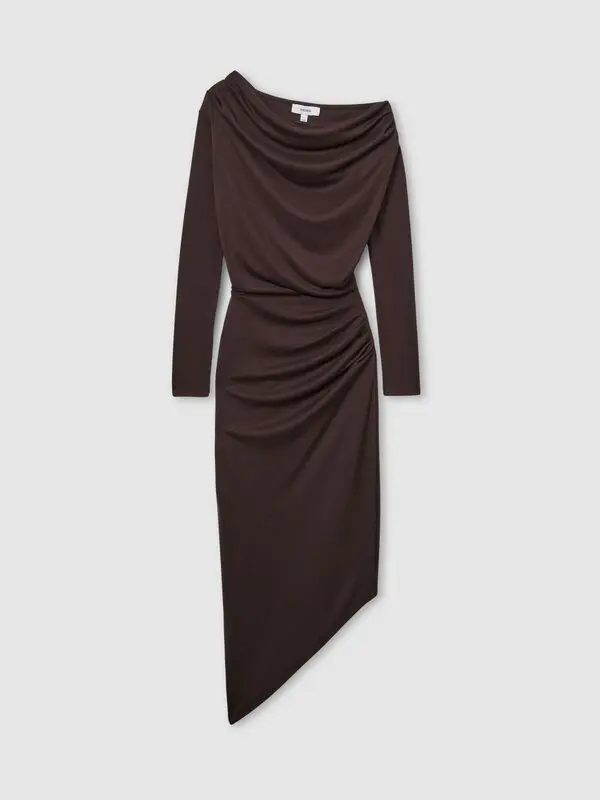 REISS Fleur Off-the-shoulder Ruched Jersey Midi Dress