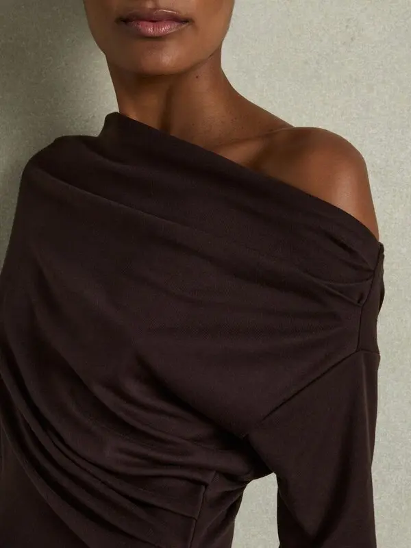 REISS Fleur Off-the-shoulder Ruched Jersey Midi Dress