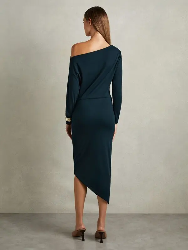 REISS Fleur Off-the-shoulder Ruched Jersey Midi Dress