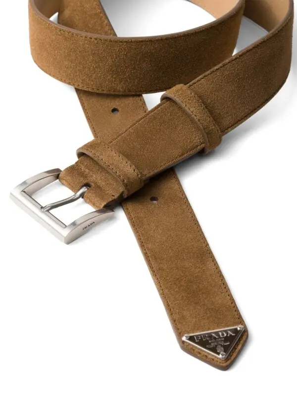 Prada Enamel-logo Suede Belt - Brown