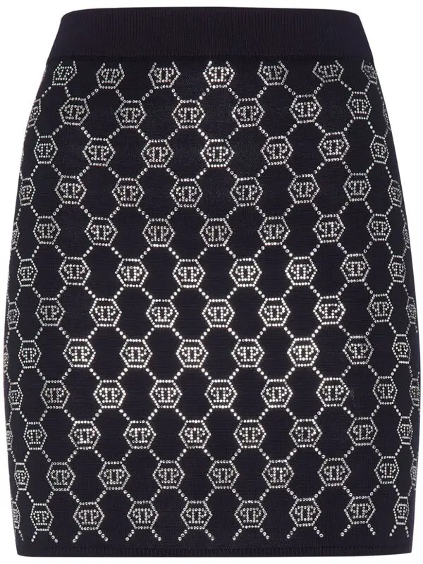 Philipp Plein Monogram-embellished Knitted Mini Skirt - Blue