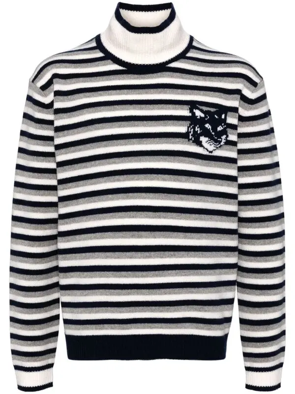 Maison Kitsuné Fox Head Striped Jumper - Blue