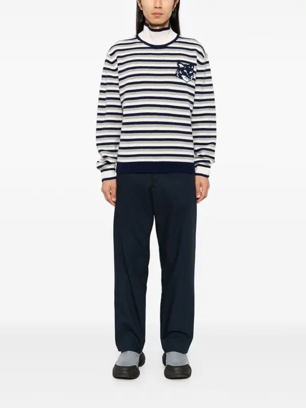 Maison Kitsuné Fox Head Striped Jumper - Blue