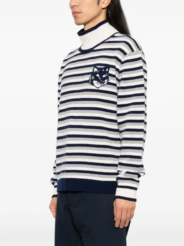 Maison Kitsuné Fox Head Striped Jumper - Blue