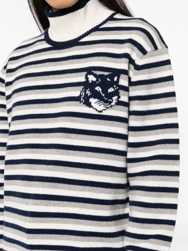 Maison Kitsuné Fox Head Striped Jumper - Blue