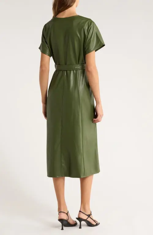halogen leather dress Halogen Structured Faux Leather Midi Dress in Rich Black 060 at Nordstrom, Size Small