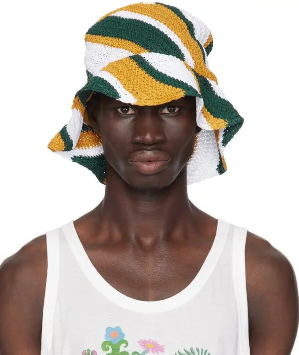 Crochet Hat Green And White Striped Bucket Hat Marni Multicolor
