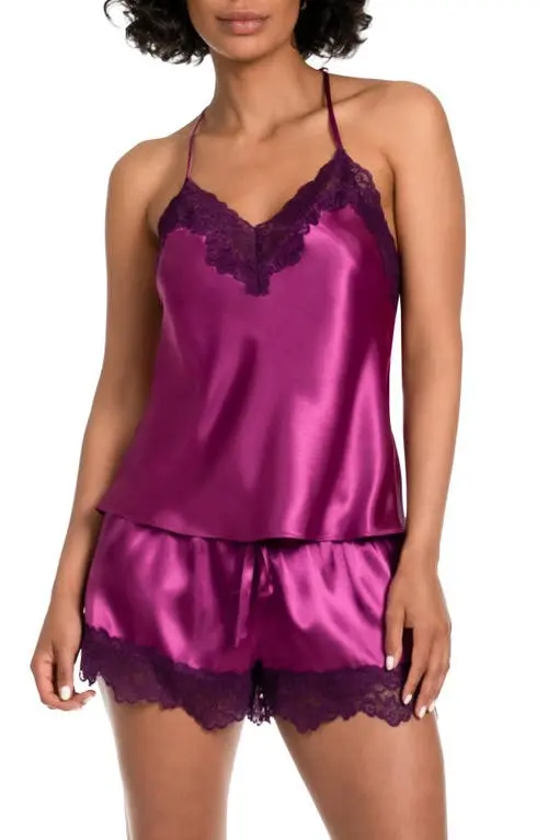 IN BLOOM BY JONQUIL Lace Trim Satin Short Pajamas - Fuchsia