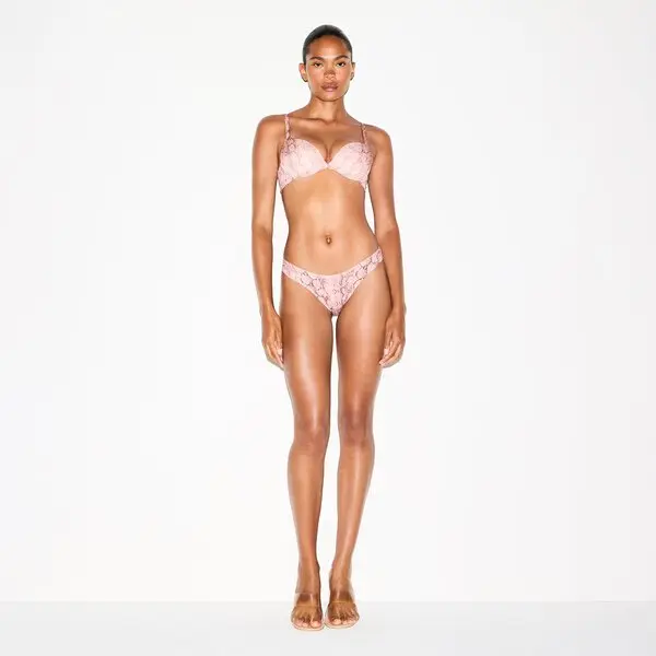 SKIMS Shine Foundations Dipped Bikini Bottom - Rose Pastel Snake Print