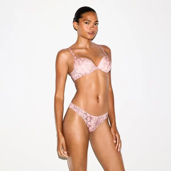 SKIMS Shine Foundations Dipped Bikini Bottom - Rose Pastel Snake Print