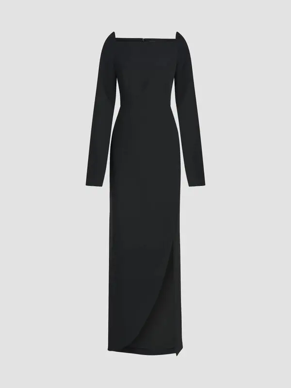 KAY UNGER Katerina Crepe Split-sleeve Gown - Black