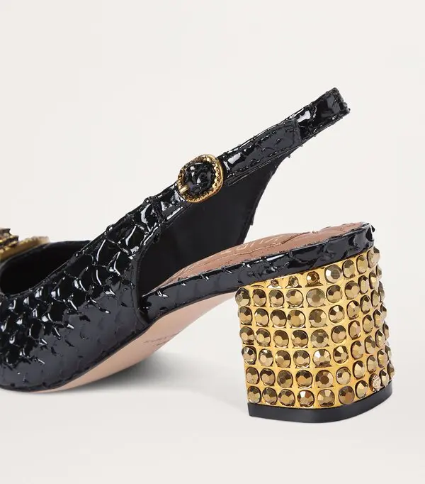 Kurt Geiger Chelsea Slingback Pumps With Embellished Heel And Eagle Head Detail