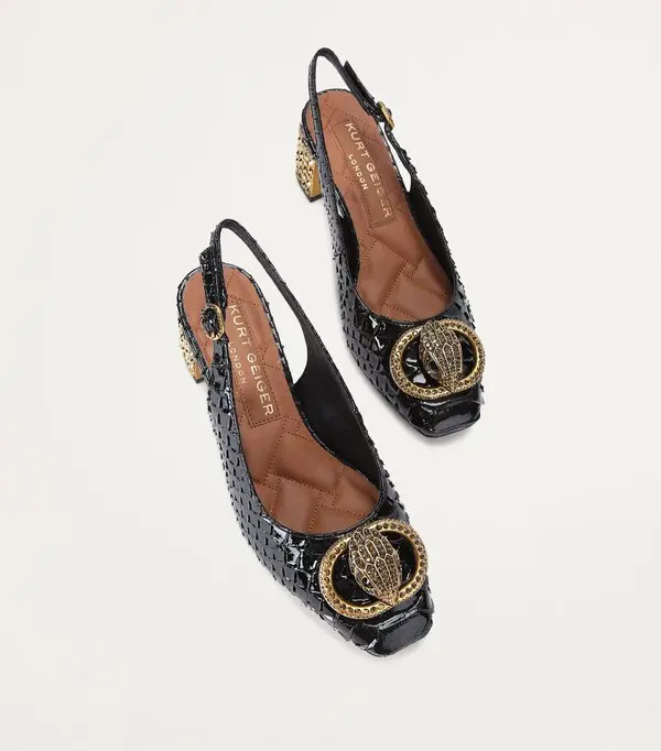 Kurt Geiger Chelsea Slingback Pumps With Embellished Heel And Eagle Head Detail