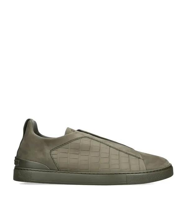 Zegna Crocodile Leather Triple Stitch Secondskin Sneakers