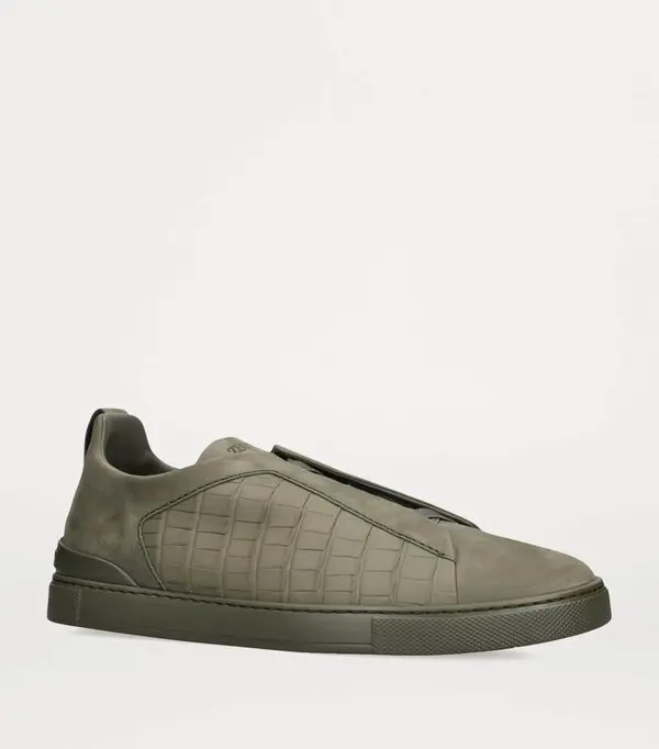 Zegna Crocodile Leather Triple Stitch Secondskin Sneakers