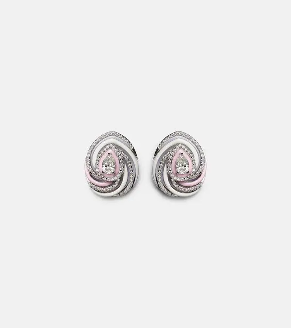 KAMYEN Oceane 18k White Gold Diamond And Enamel Earrings - Pink