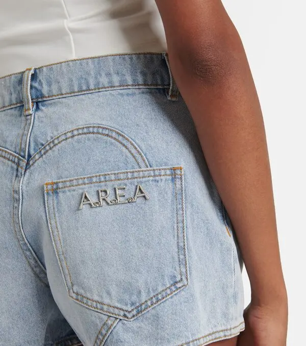 AREA Floral-appliqué Denim Shorts