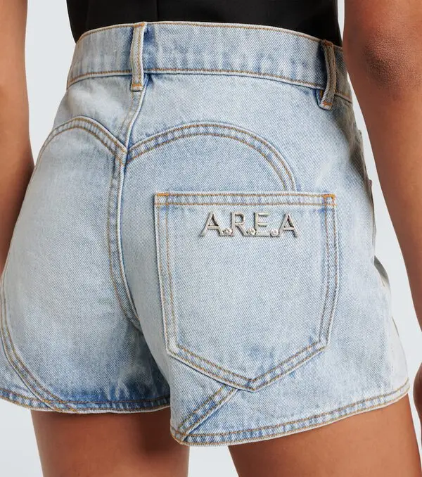 AREA Floral-appliqué Denim Shorts