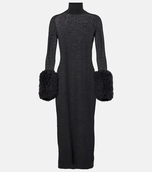 Alaïa Faux Shearling-trimmed Virgin Wool Midi Dress