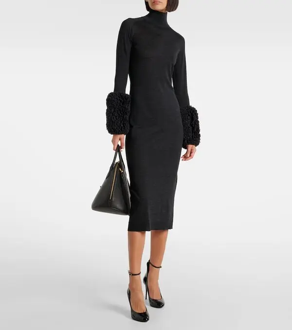 Alaïa Faux Shearling-trimmed Virgin Wool Midi Dress